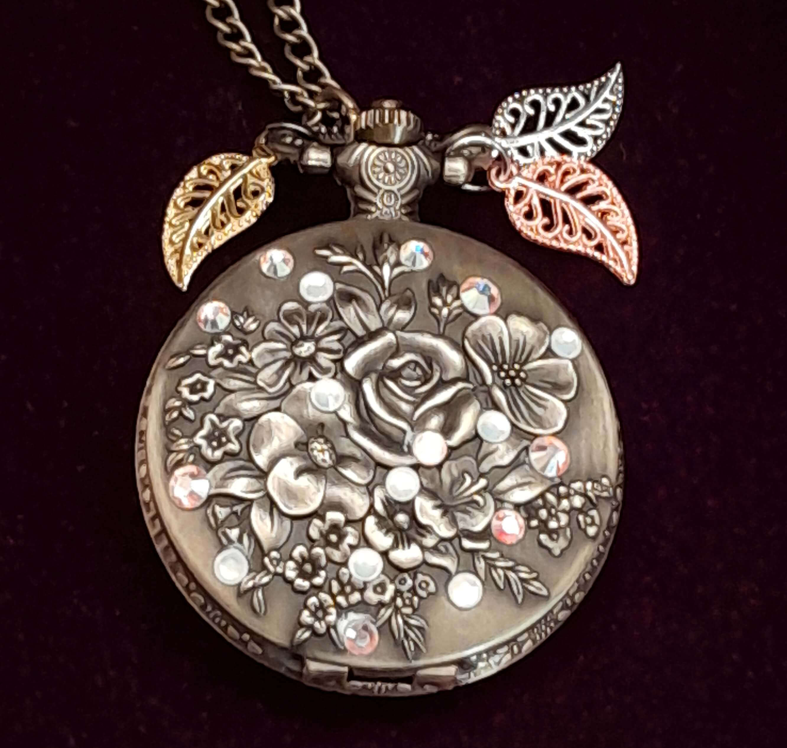 Rose Flower Garden Pocket Watch Necklace