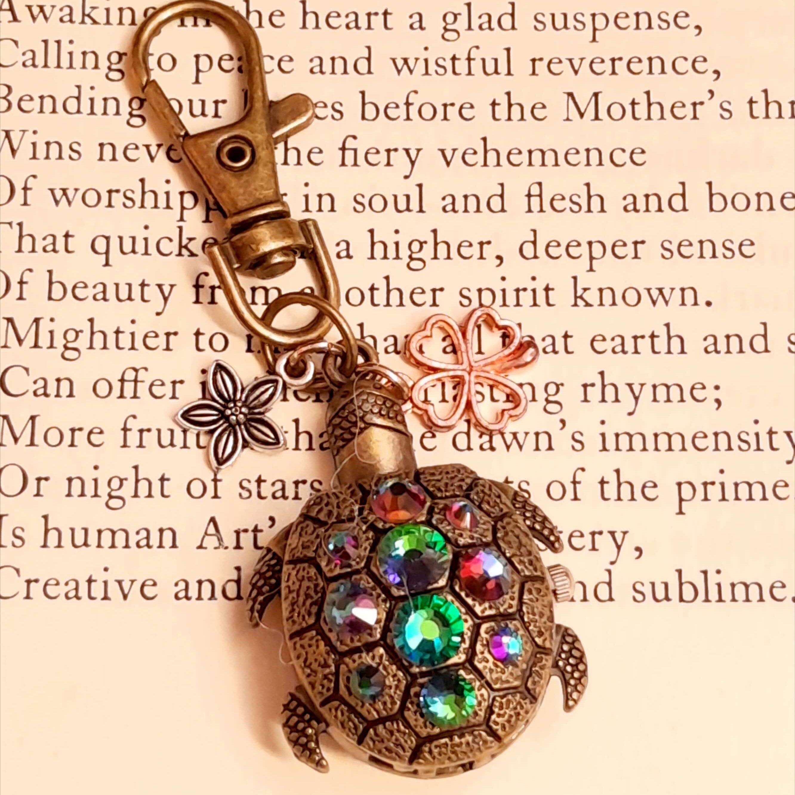 Turtle Clock Keychain Purse Charm - Handcrafted Statement Jewelry ...