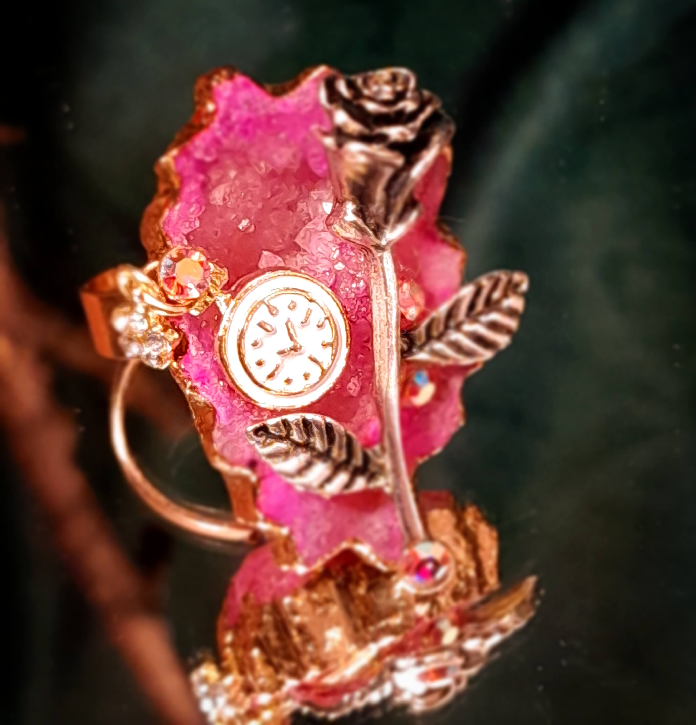 Adjustable Statement Ring Pink Rose Geode