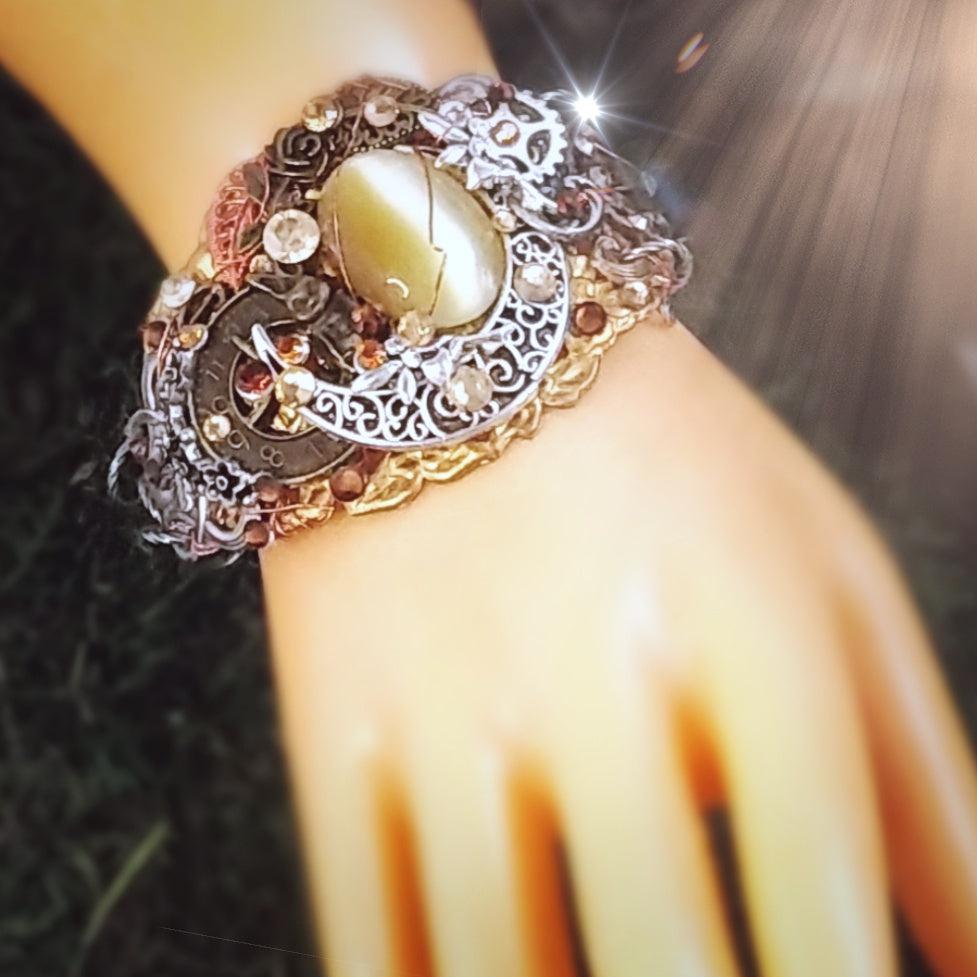 Moon Fairy Fantasy Statement Bracelet - Golden Celestial Time Traveler
