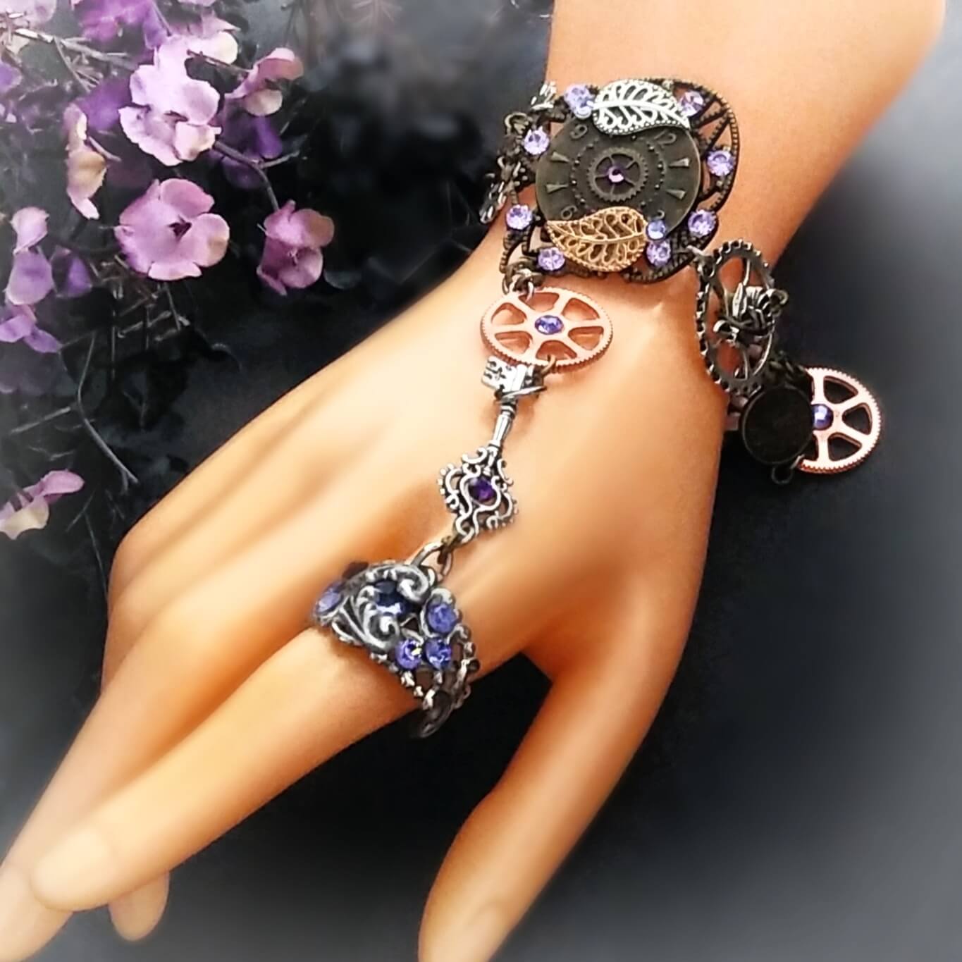 Magical Time Fantasy Hand Chain - Clockmaker’s Lavender Dream
